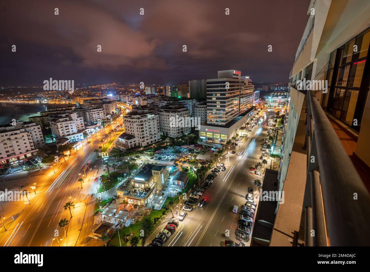 Panoramic view over the buildings downtown Tanger at night Stock Photo ...