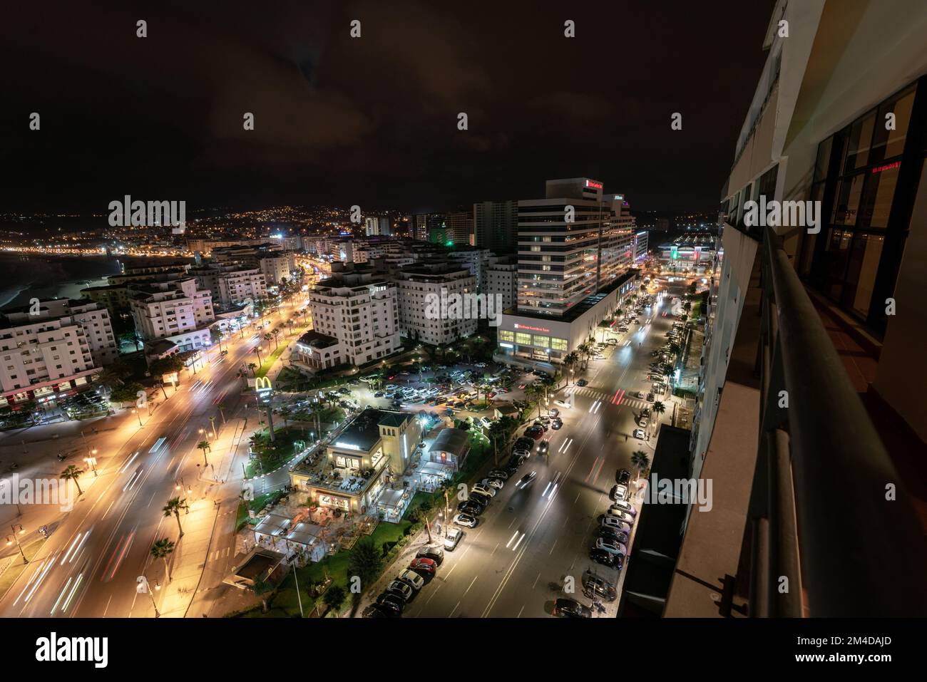 Panoramic view over the buildings downtown Tanger at night Stock Photo ...
