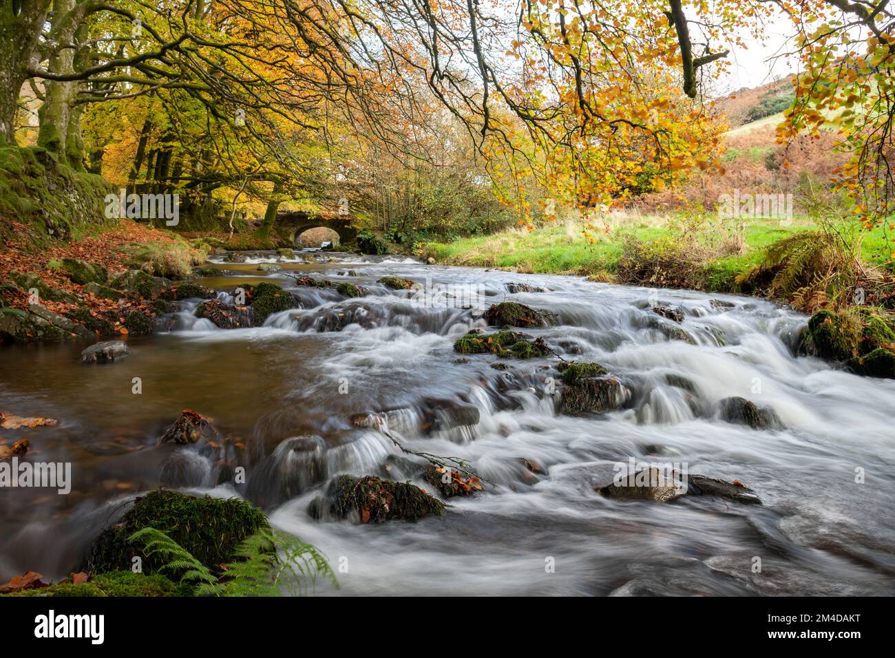 The Weir Water river flowing under Robbers Bridge in Exmoor National ...