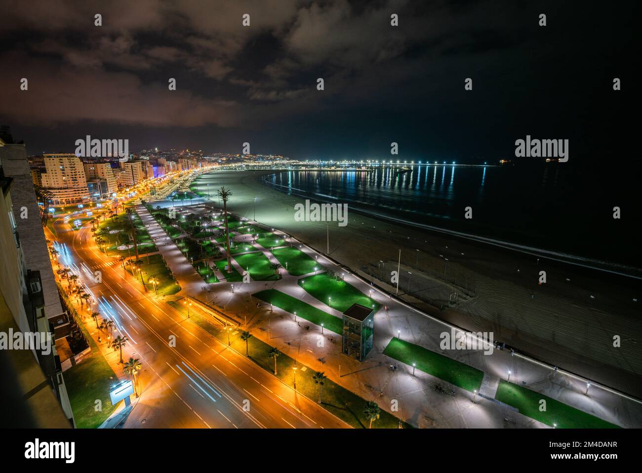 Panoramic view over the buildings downtown Tanger at night Stock Photo ...