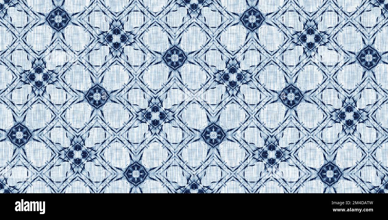 Indigo dye wash coastal damask seamless border pattern. Washed out ...