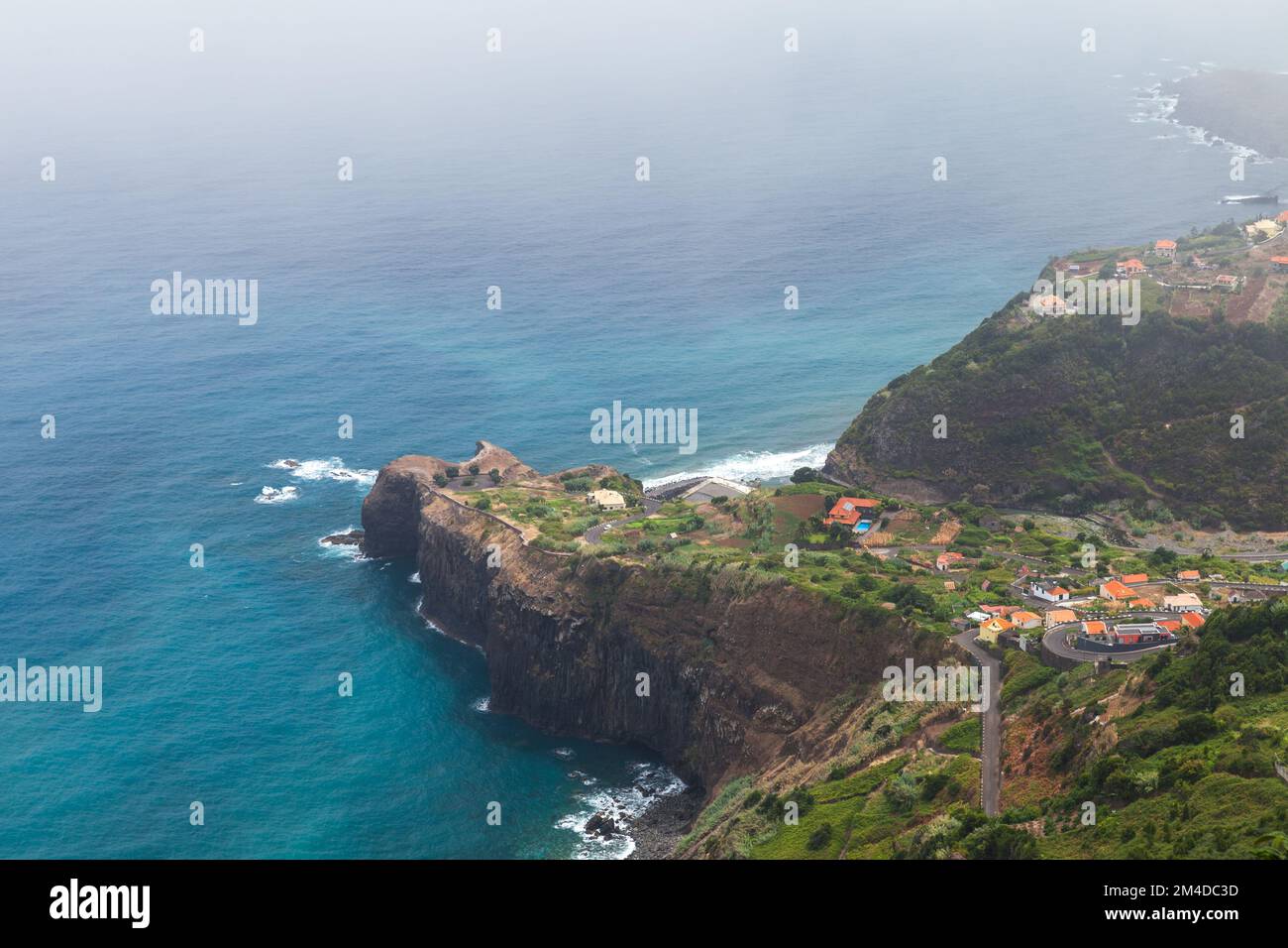 Aerial view with coastal landscape of Faial, a civil parish in the ...