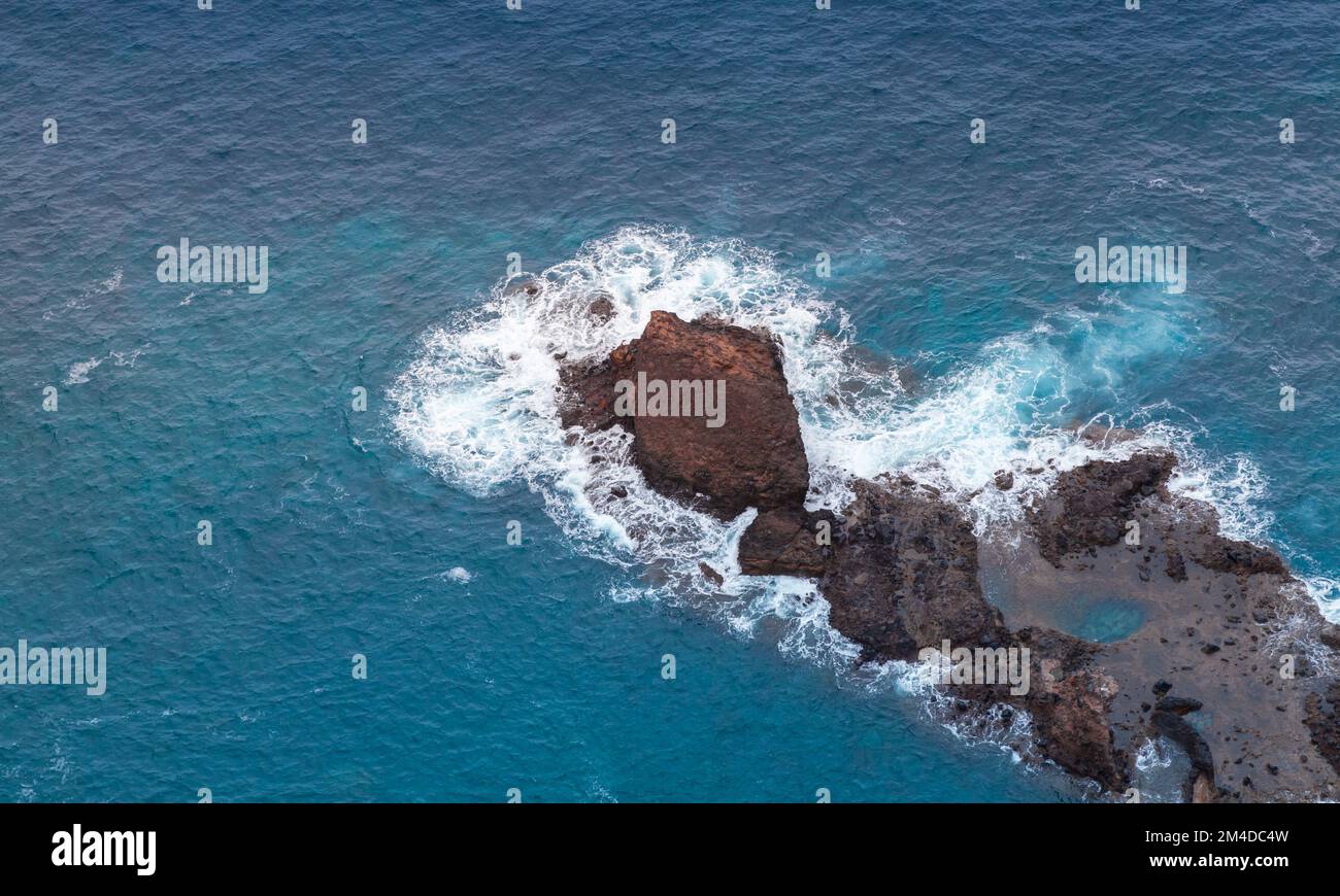 Aerial view with coastal rocks of Madeira island, Portugal Stock Photo ...