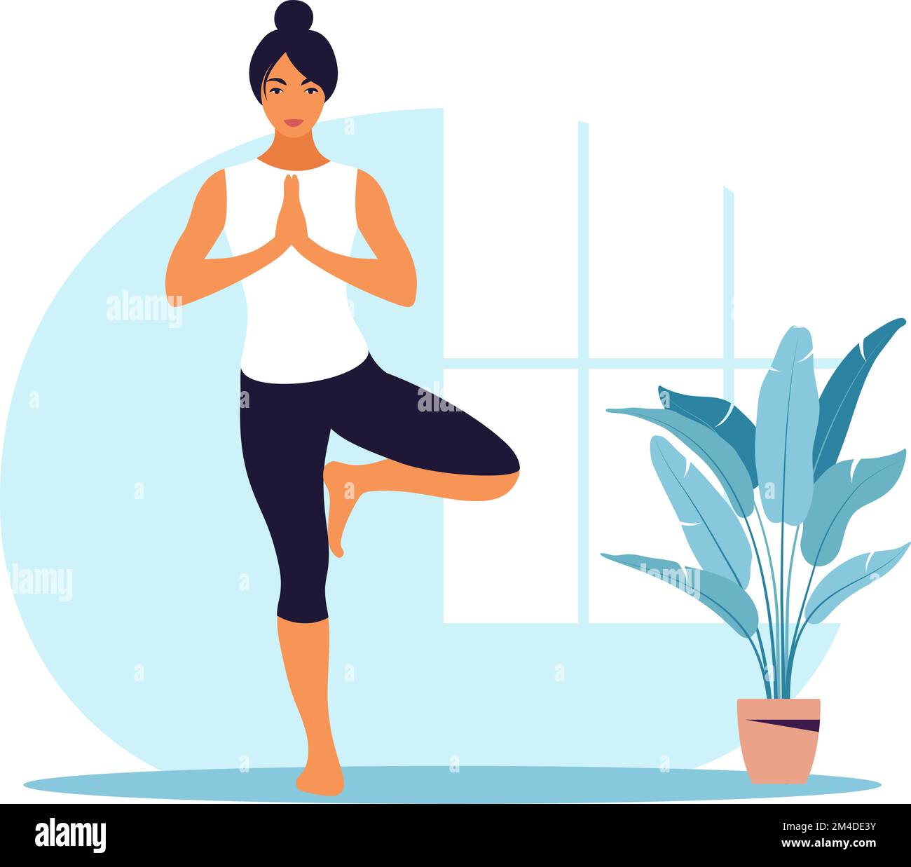 Young woman practices yoga. Physical and spiritual practice. Vector ...