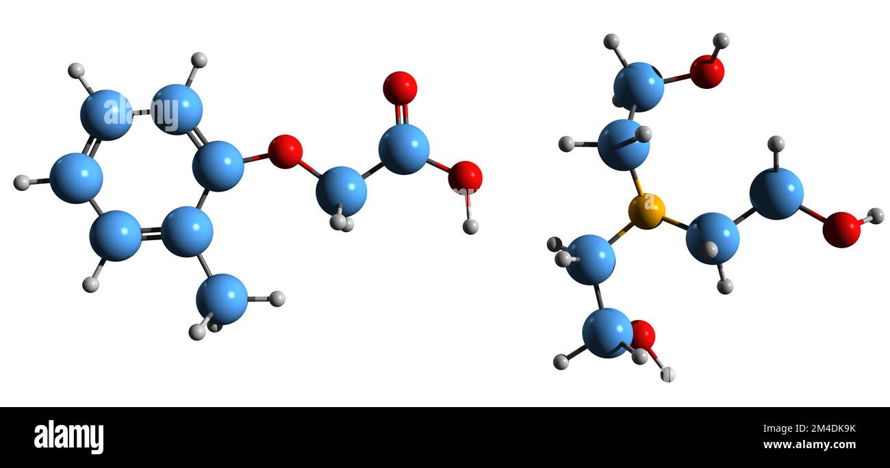 3D image of Hydroxyethylammonium methylphenoxyacetate skeletal formula ...