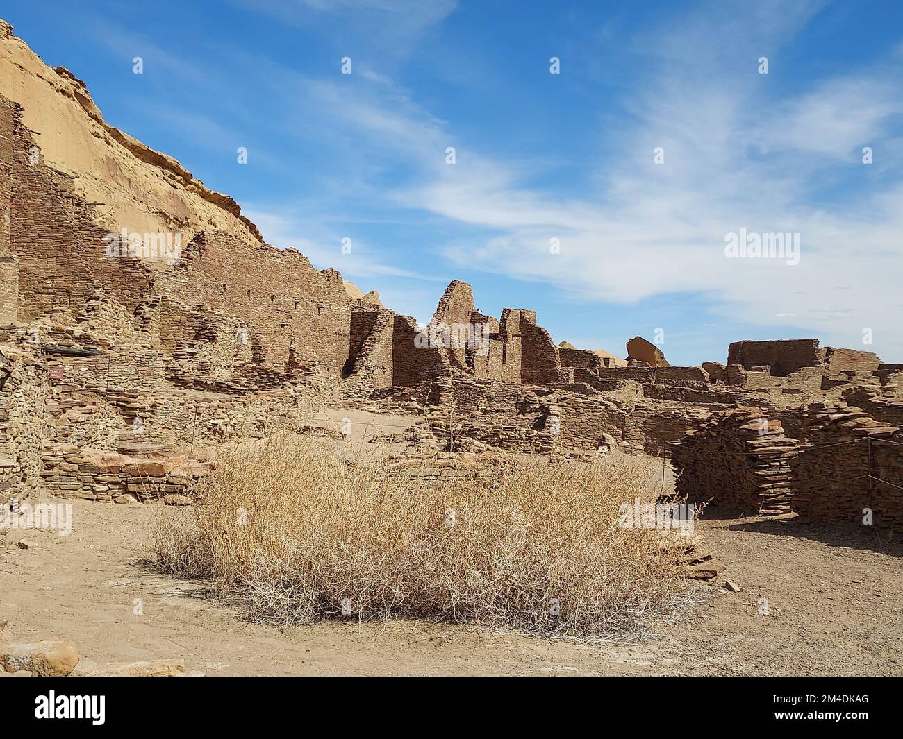 The ruins of the ancient Chaco Canyon with blue cloudy sky in Chaco ...