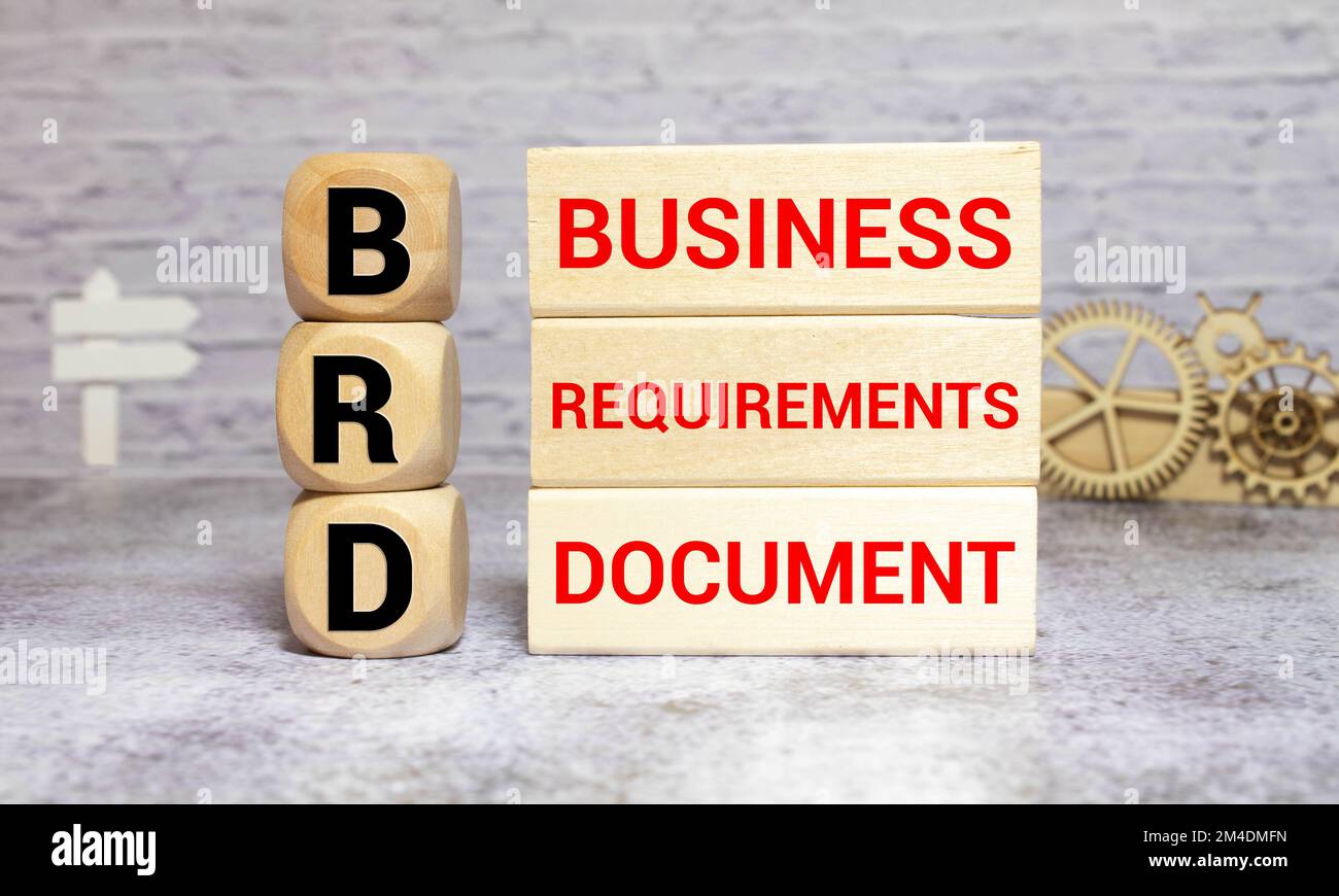 Business Requirements Document, text on notepad on brown background ...