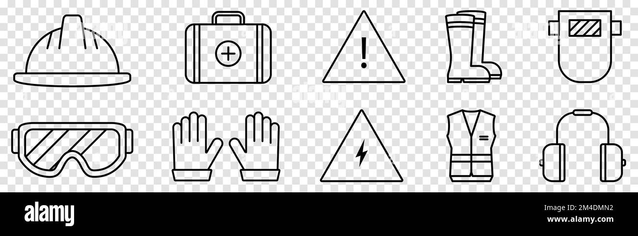 Set of line icons for safety work. Vector illustration isolated on ...