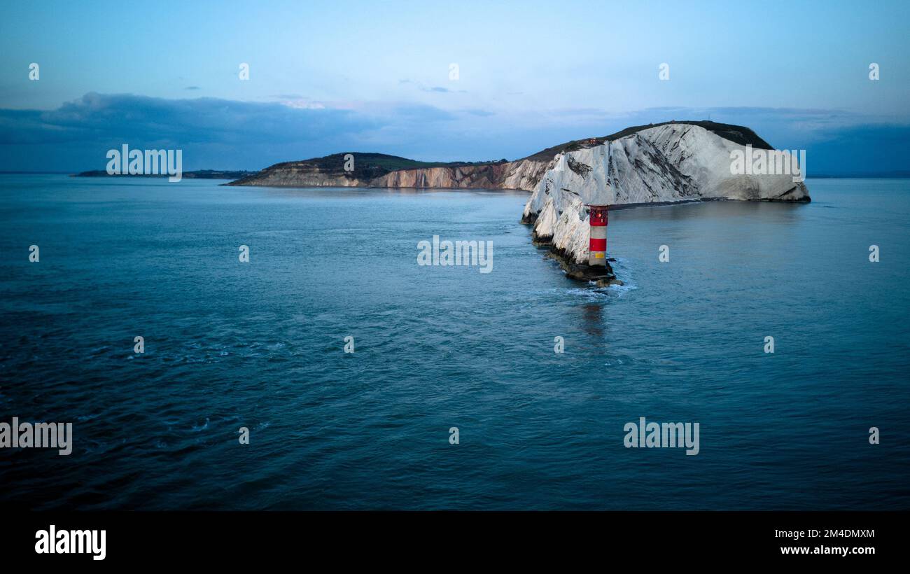 A beautiful aerial view of the needles isle in front of the isle of ...