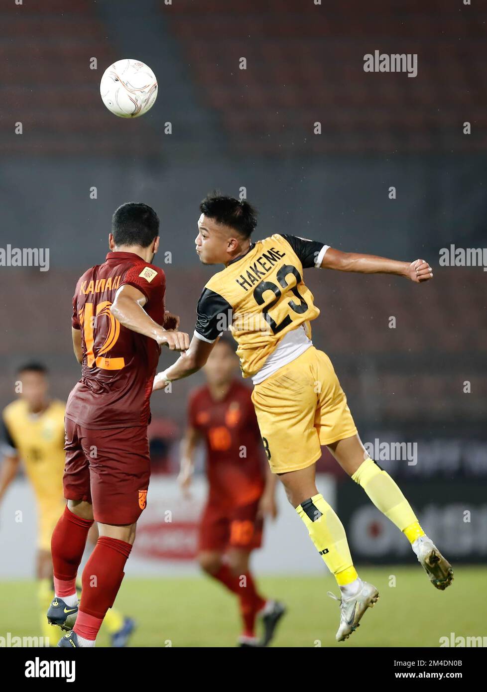 Kritsada Kaman of Thailand (L) and Hakeme Yazid Said of Brunei in action during the AFF ...