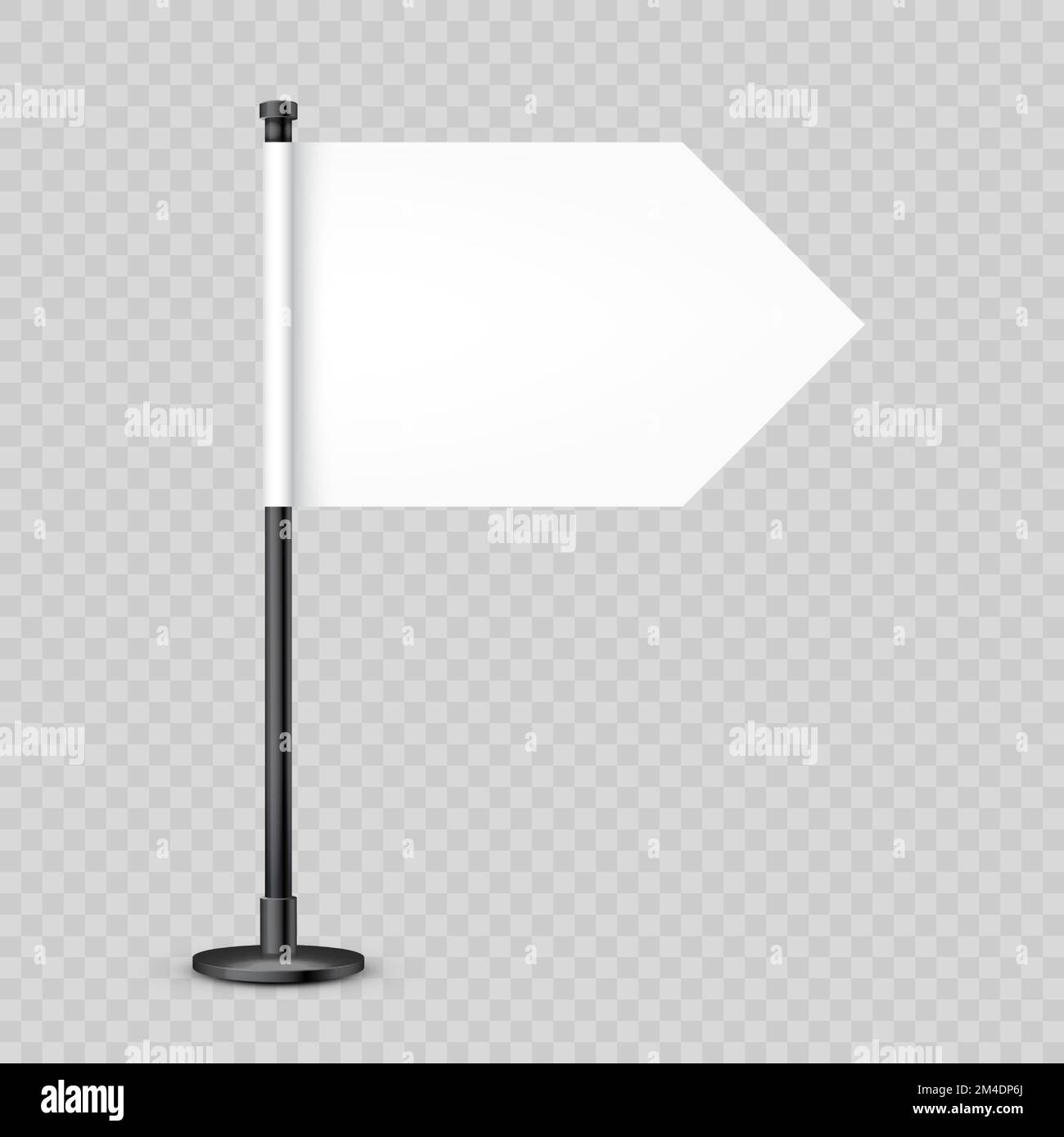 Realistic table flag on a steel pole. Blank white desk flag made of ...