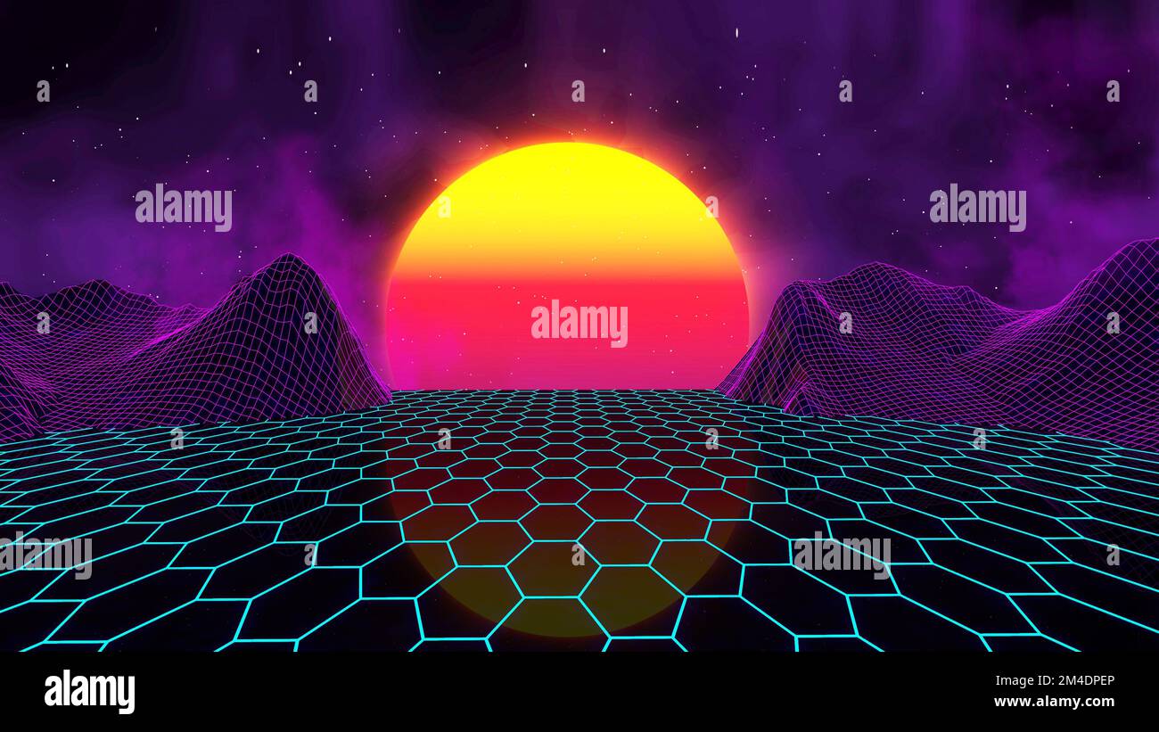 Retro futuristic sunset. Waporwave 80s background disco. Space Neon ...