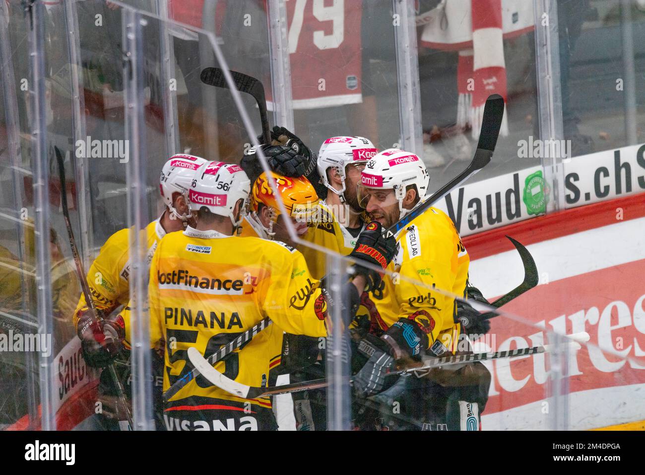 Lausanne, Switzerland. 12th Feb, 2022. The SC Bern Team celebrates ...