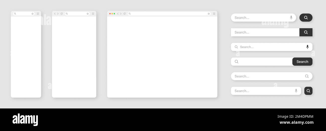 Blank internet browser window with various search bar templates. Web ...