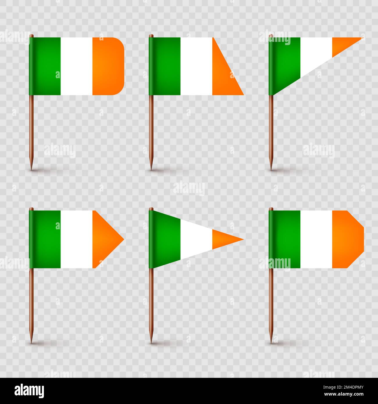 Realistic various Irish toothpick flags. Souvenir from Ireland. Wooden ...