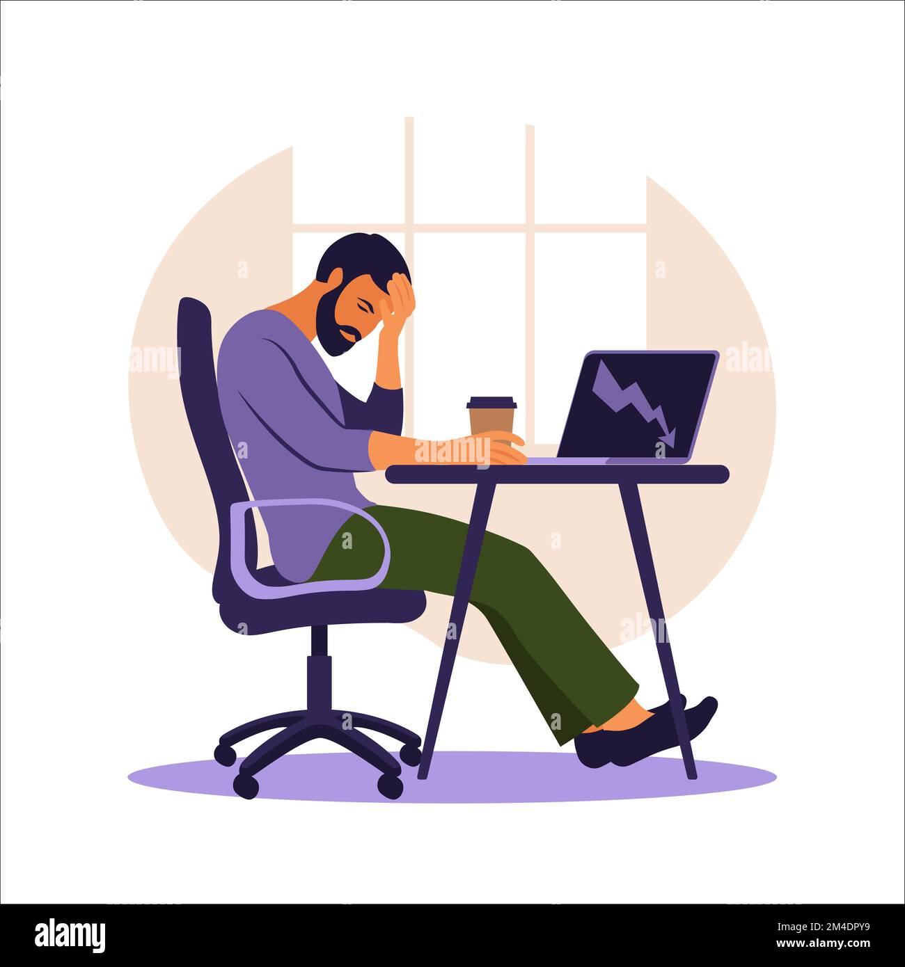 Professional burnout syndrome. Illustration tired office worker sitting ...