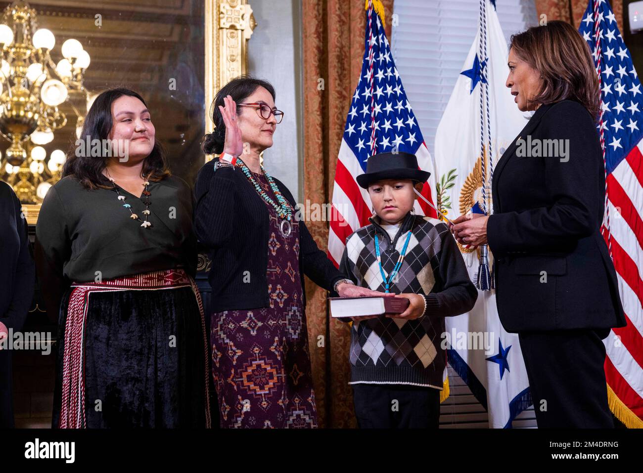 US Vice President Kamala Harris (R) ceremonially swears in Shelly Lowe ...