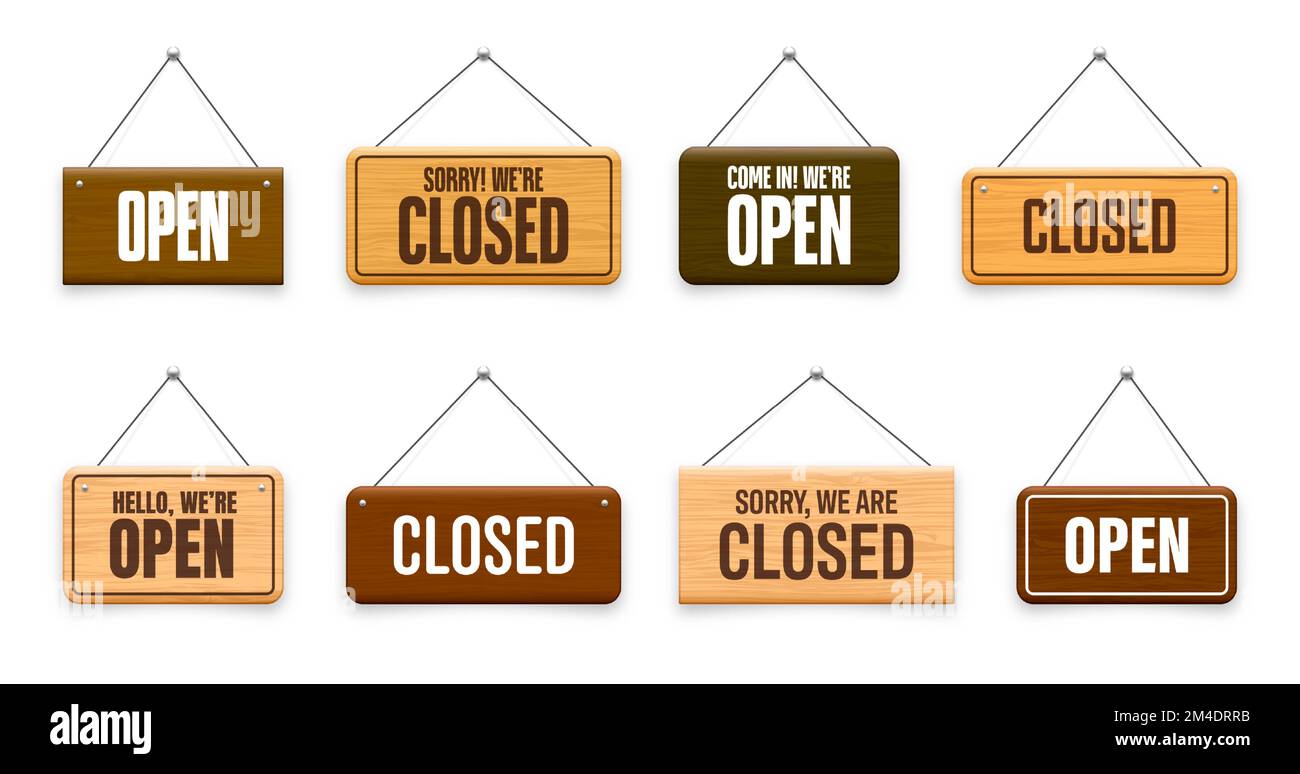 Wooden open or closed hanging signboards. Made of wood door sign for ...