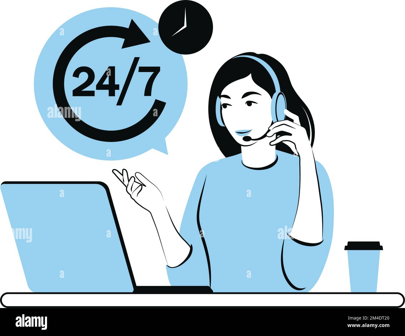 Service 24 7 concept. Call center support. Vector illustration. Flat ...
