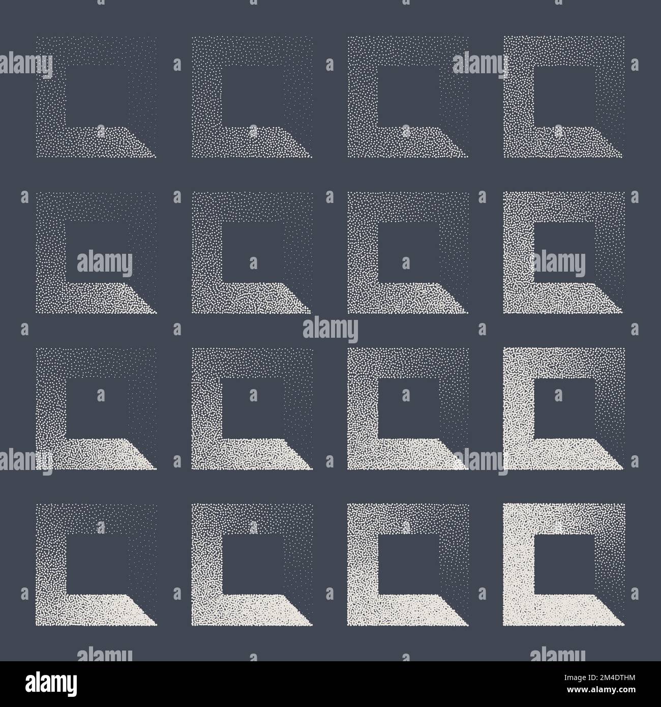 Square shaped dotted objects, stipple elements. Fading gradient ...