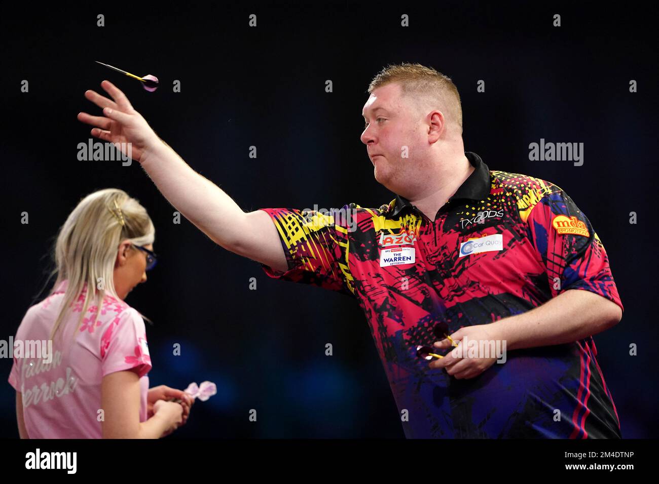 England's Ricky Evans in action against England's Fallon Sherrock ...