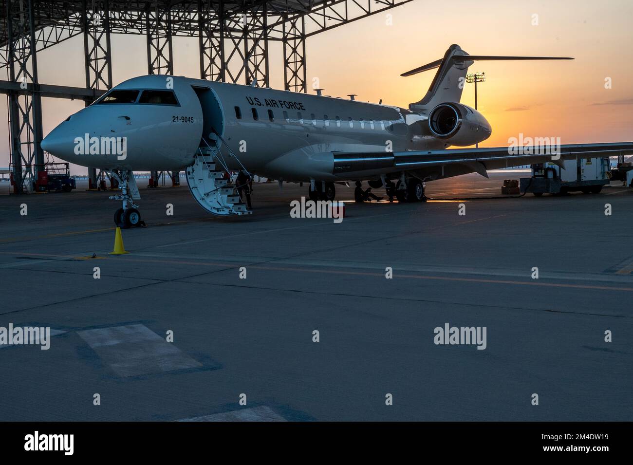 A new U.S. Air Force E-11A BACN aircraft sits parked at Prince Sultan ...