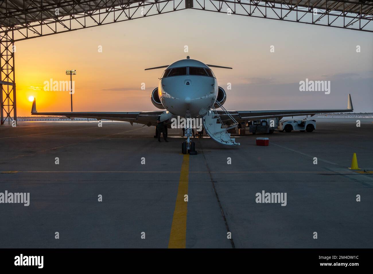 A U.S. Air Force E-11A BACN aircraft lands at Prince Sultan Air Base ...