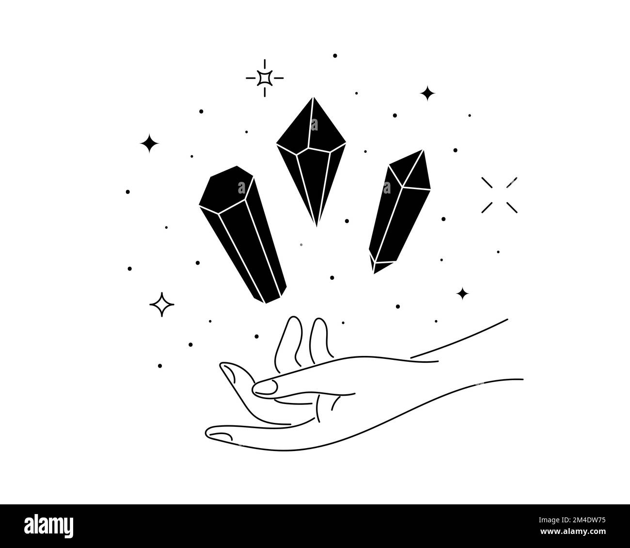 Mystic celestial crystals and constellation stars levitate over woman ...