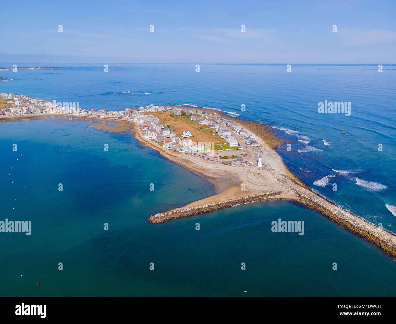 Old Scituate Lighthouse aerial view at Cedar Point at the entrance of ...