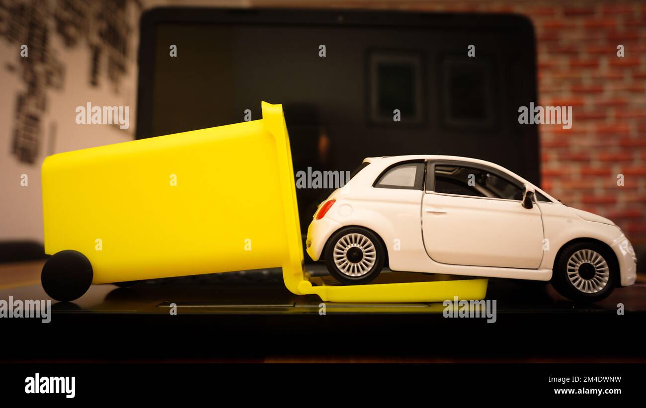 The concept of car recycling with miniature objects Stock Photo - Alamy