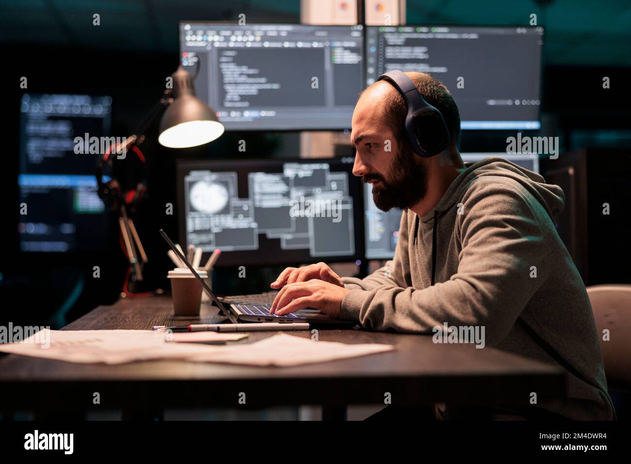 Software Engineer Typing Code And Creating Algorithm For It Startup Company Writing Html Script