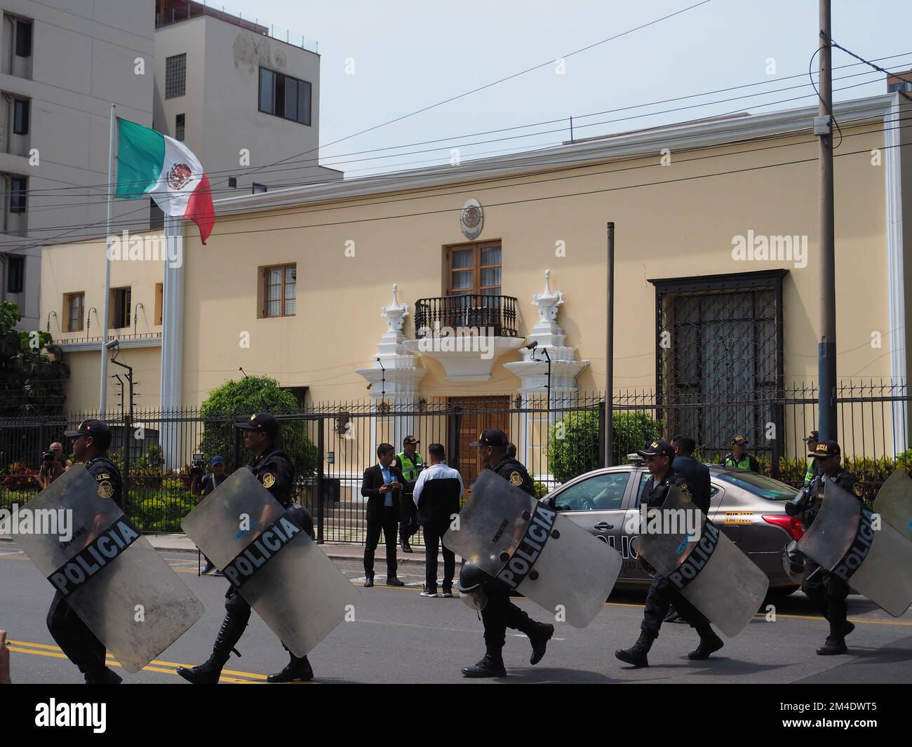 Police Guards the Mexican Embassy, where Lilia Paredes, wife of former ...