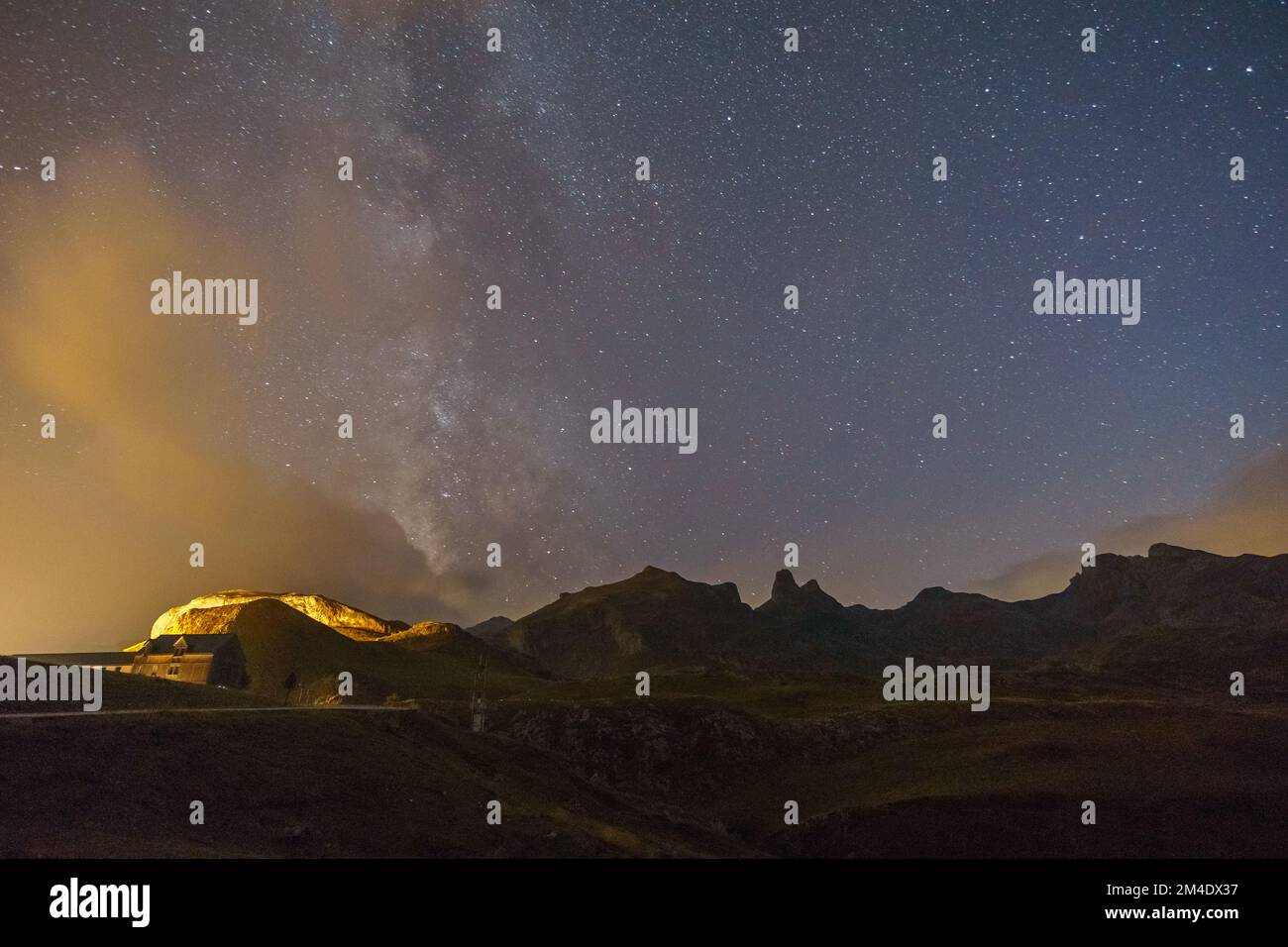 Milky Way in the night sky over the Pyrenees mountains, Col du ...