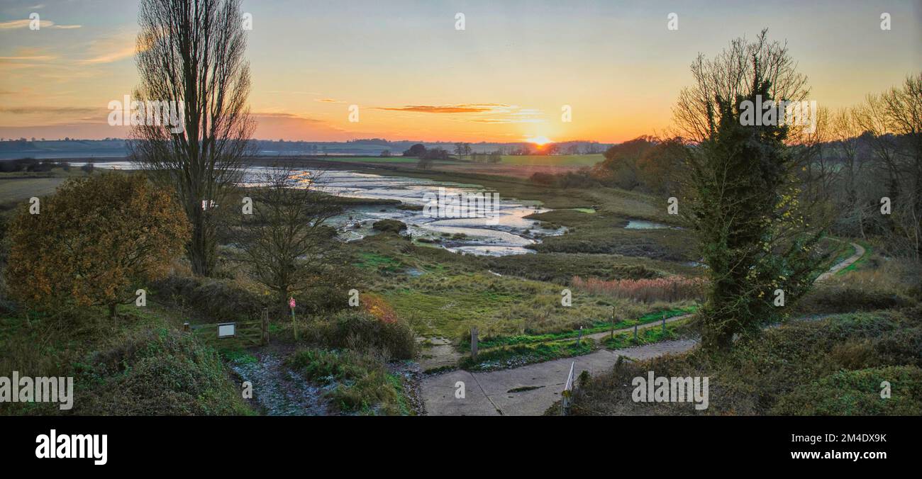 A panoramic aerial view of Levington Lagoon and surrounding greenery at ...