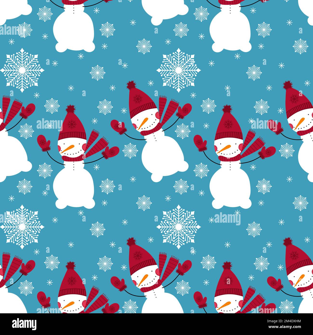 Winter seamless snowman and snowflakes pattern for Christmas wrapping ...
