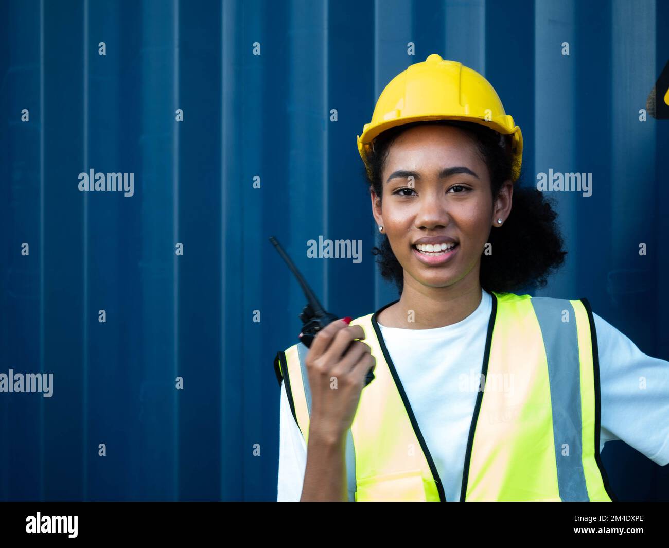 Businesswoman engineer female woman young adult portrait african black skin person people talk ...