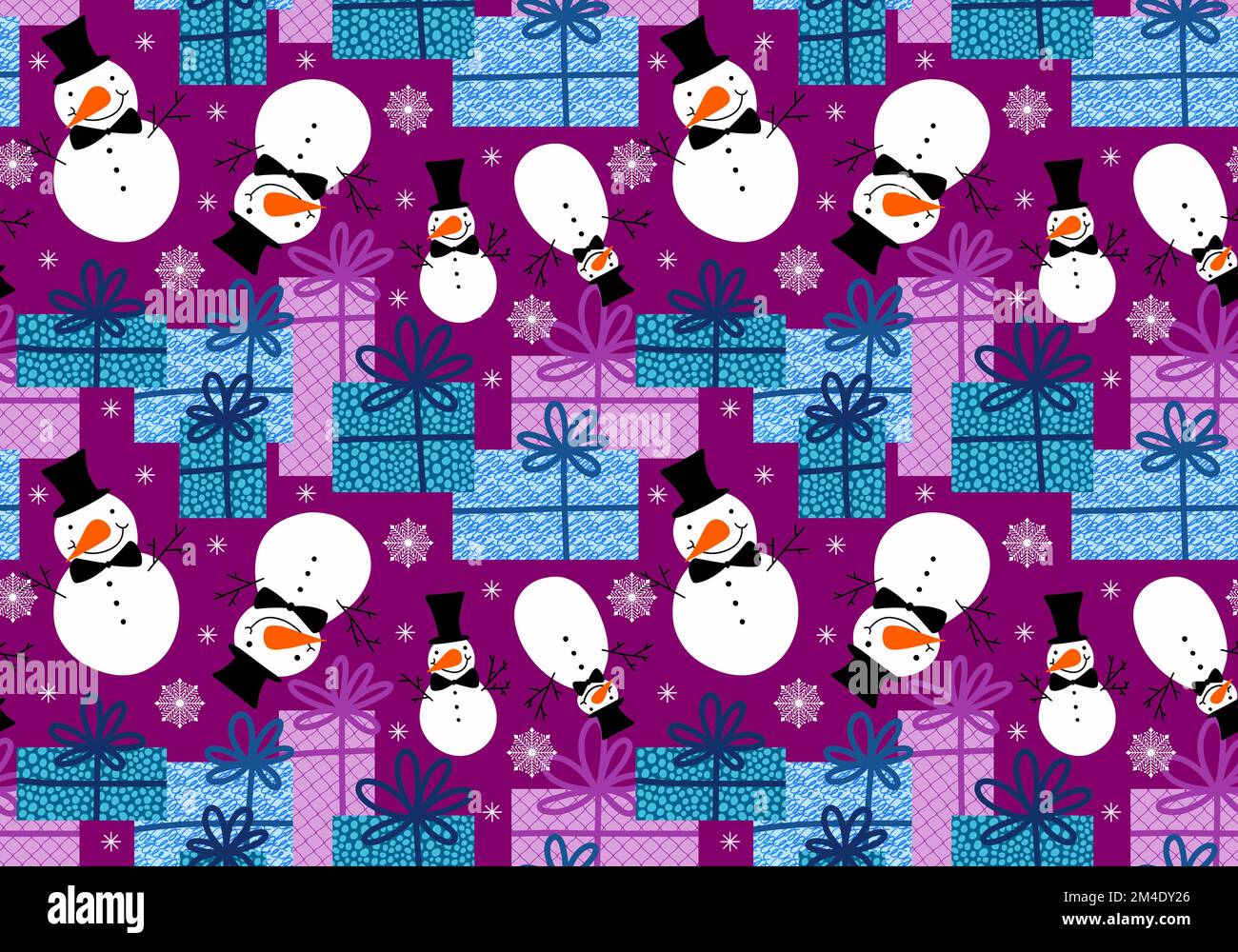 Winter seamless snowman and snowflakes pattern for Christmas wrapping ...