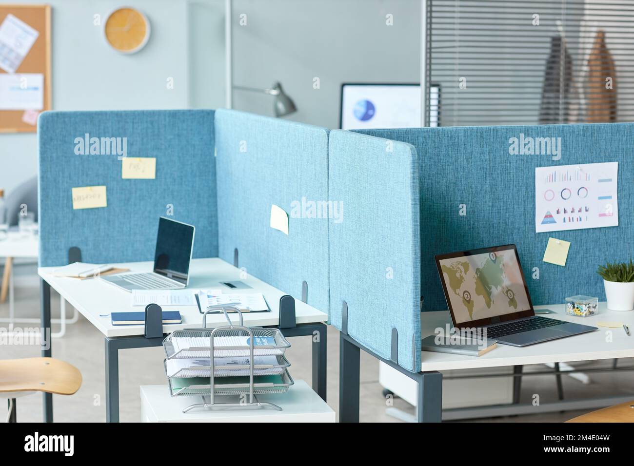 Background image of office workplace with partition walls in neutral ...