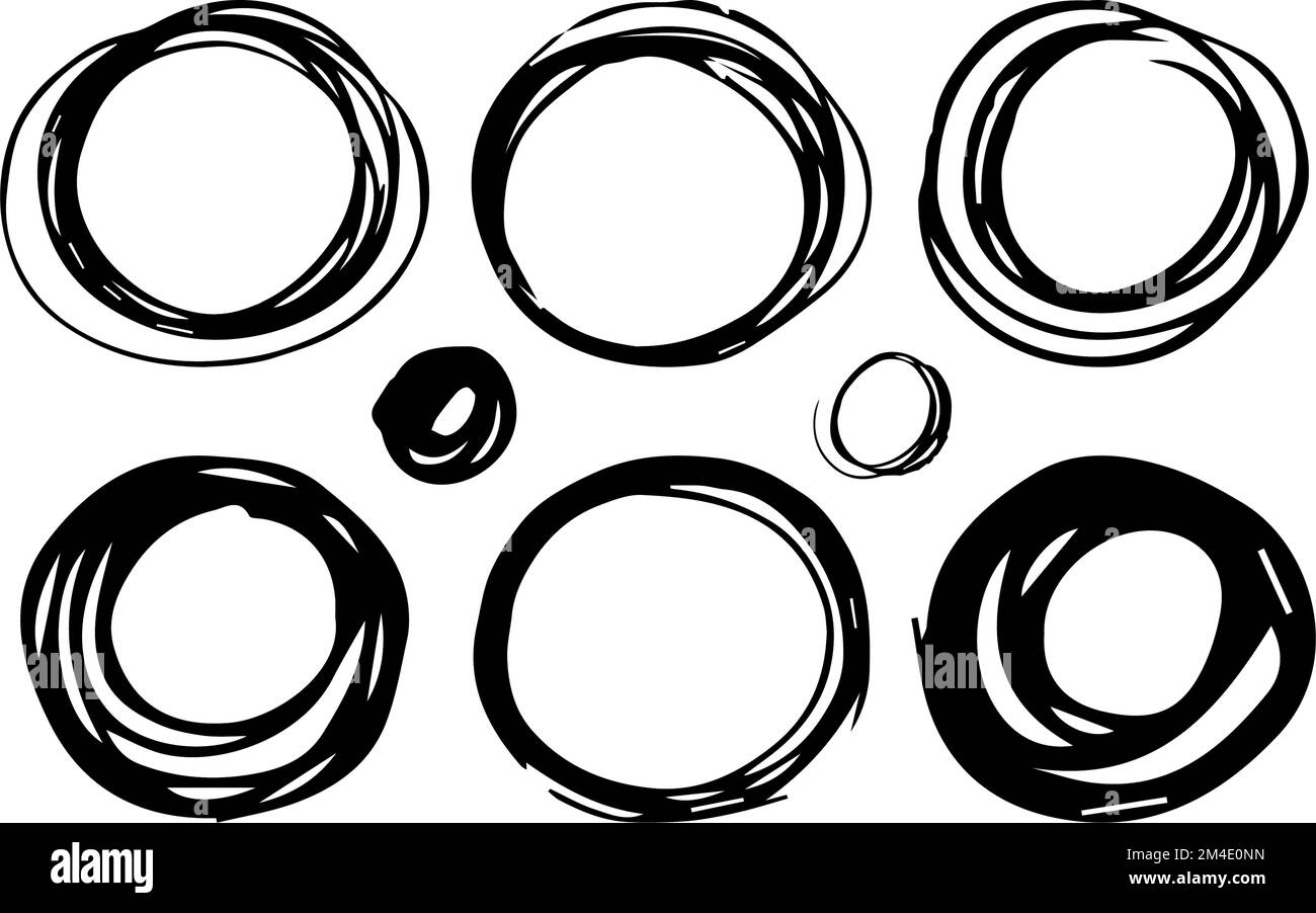 Set of hand drawn black scribble circles. Hand ink circle. Vector illustration. Flat Stock ...