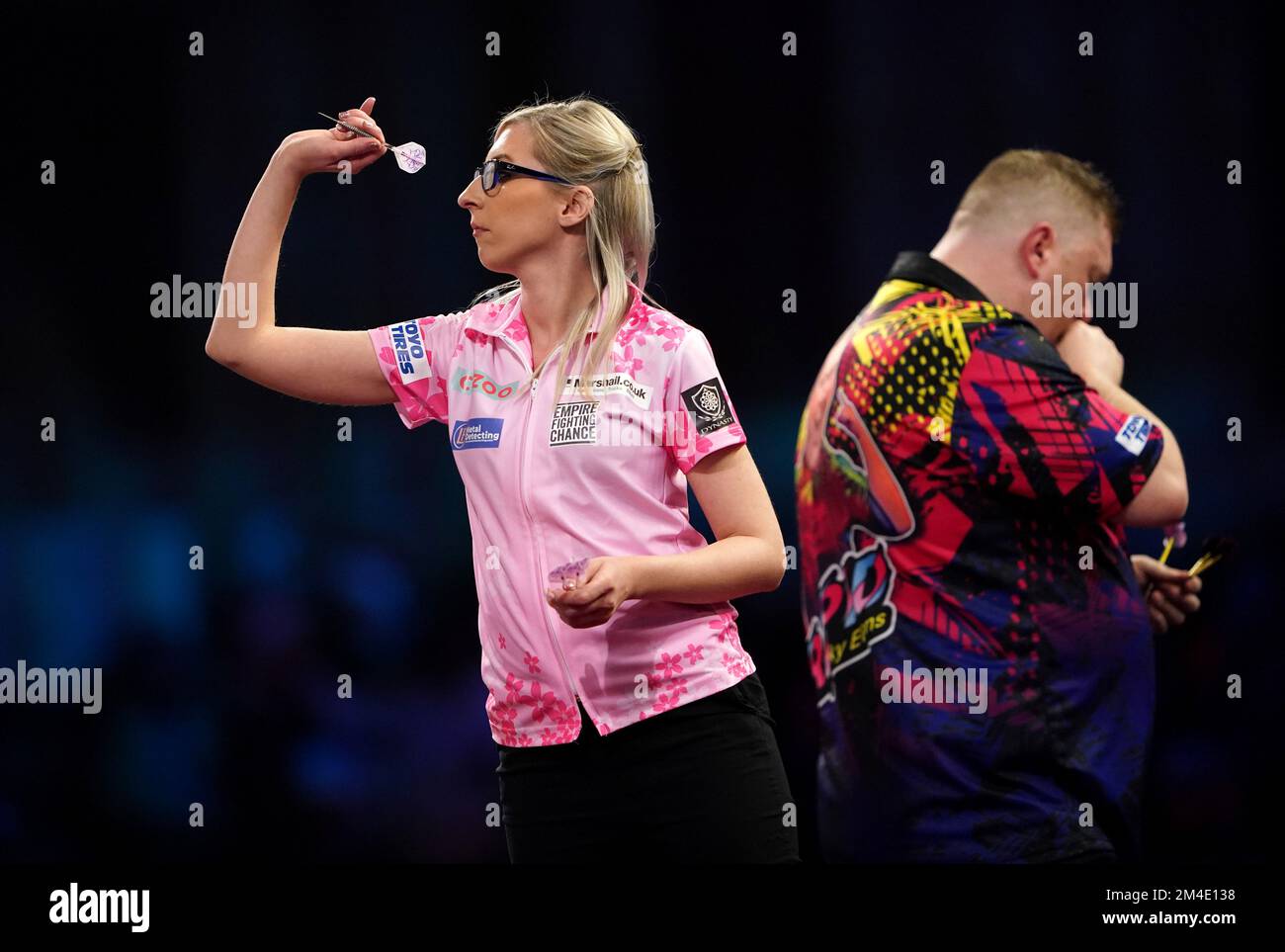 England's Fallon Sherrock in action against England's Ricky Evans ...