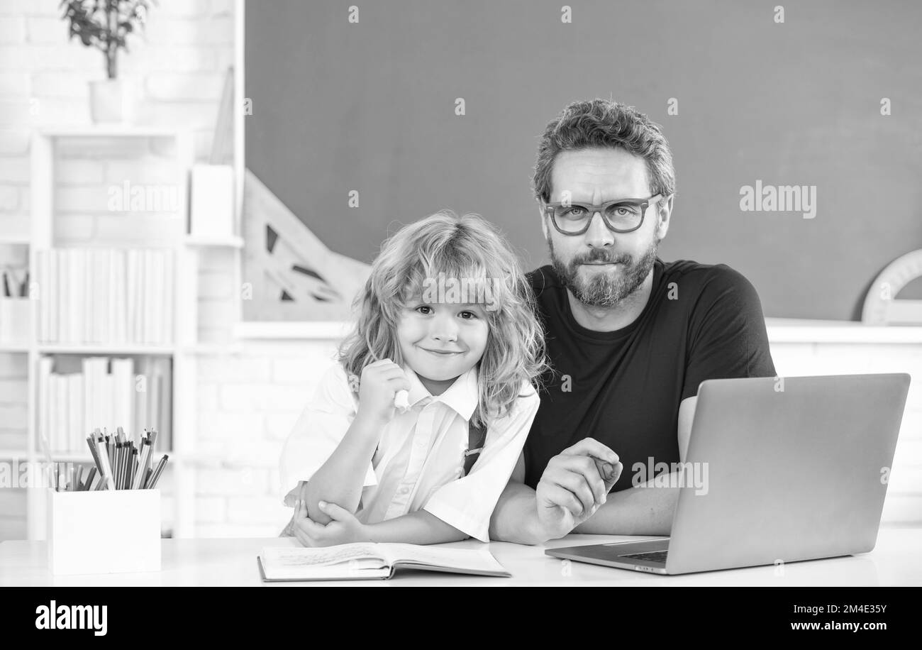 father and son use modern communication technology. family blog ...