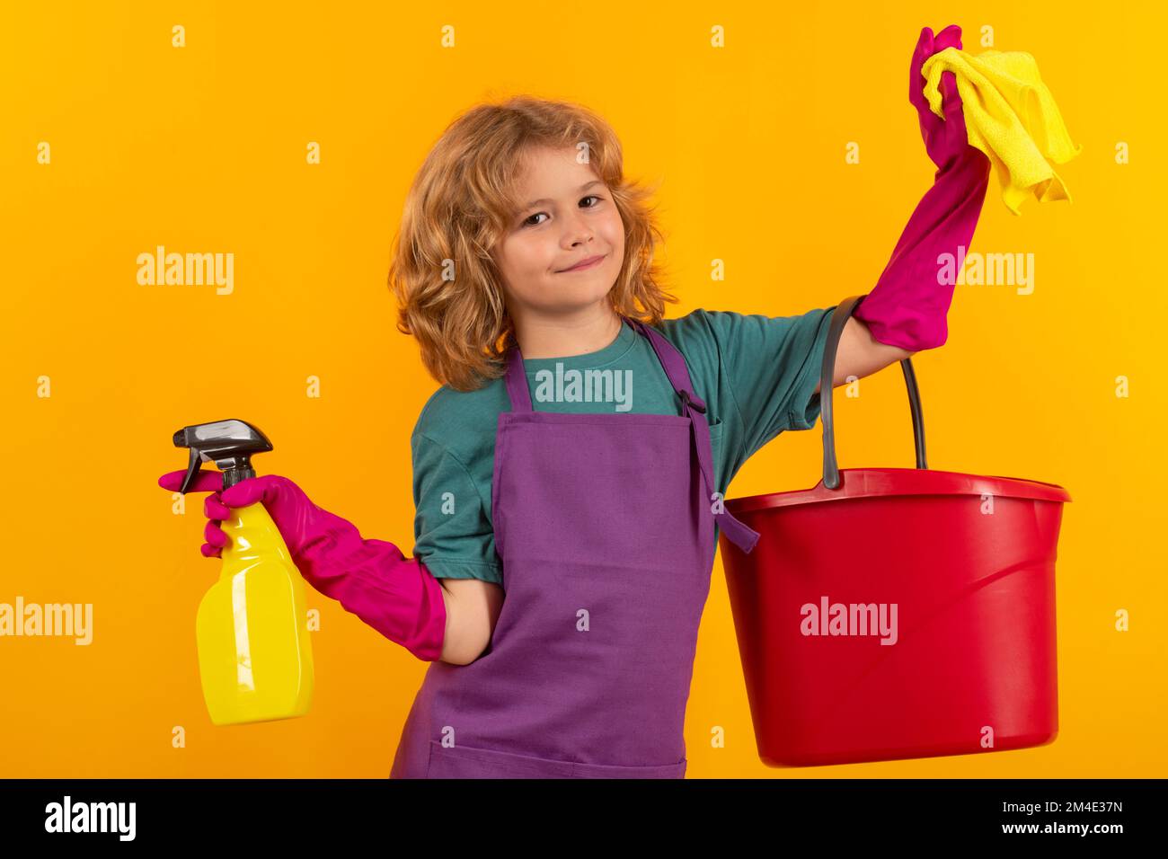 Kid helping with housework, cleaning the house. Cleaning accessory ...