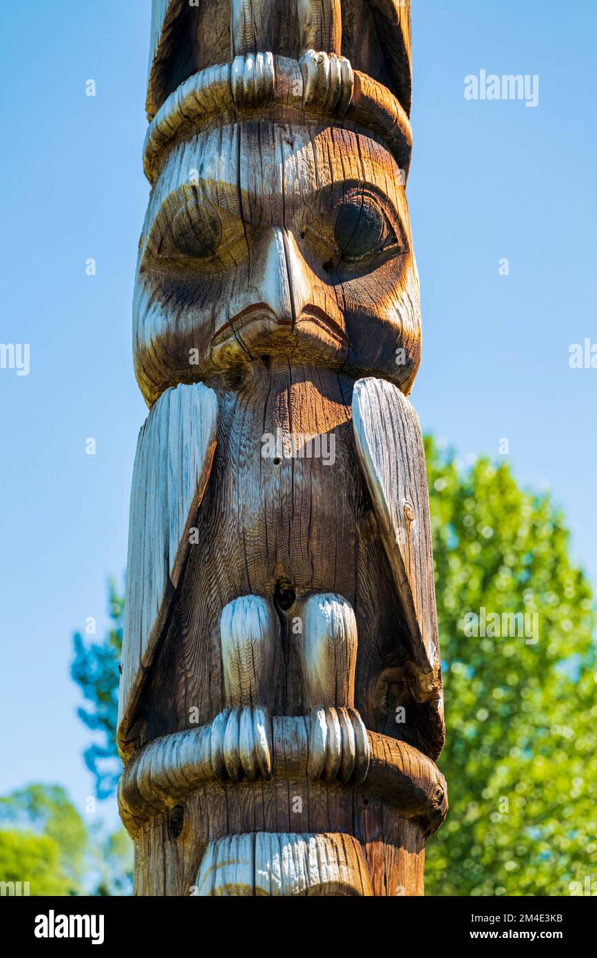 Hand carved cedar totem poles; Gitanyow - Kitwancool Historic Village ...