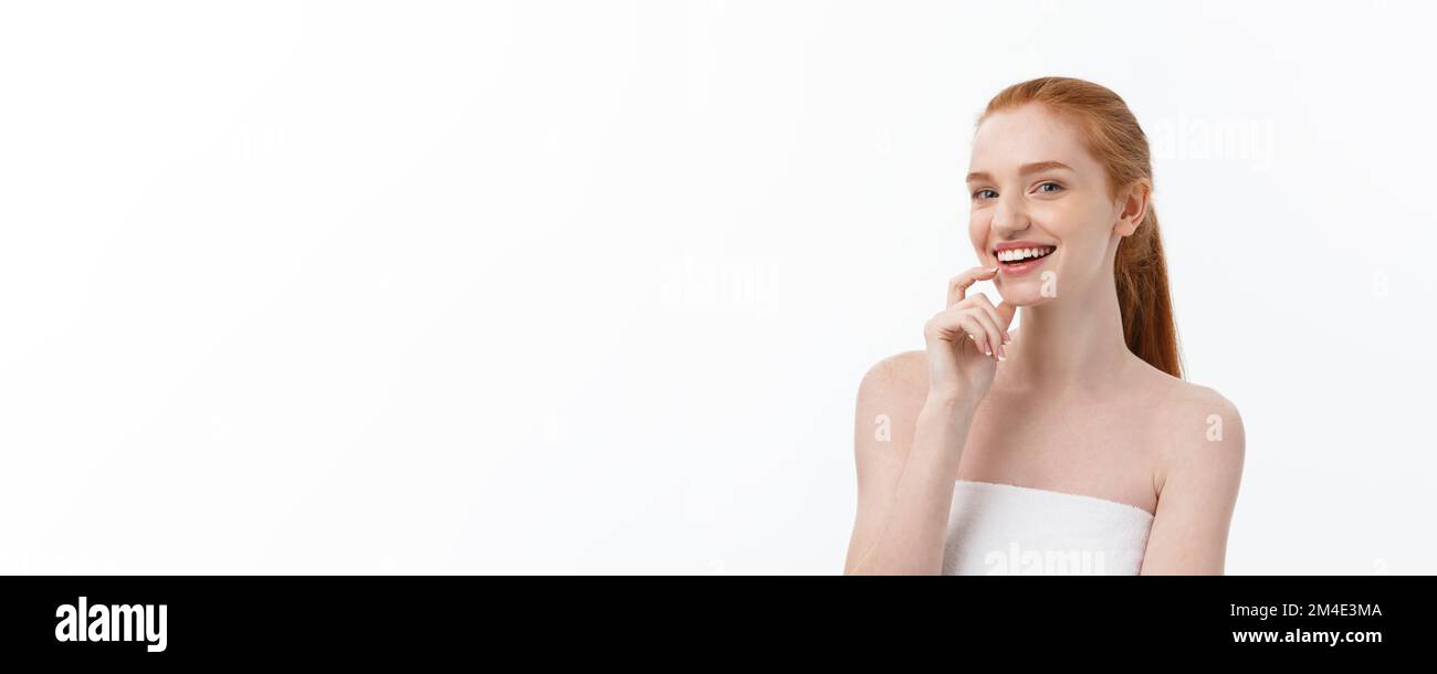 Happy beautiful girl is happy smiling and laughing look stright ...