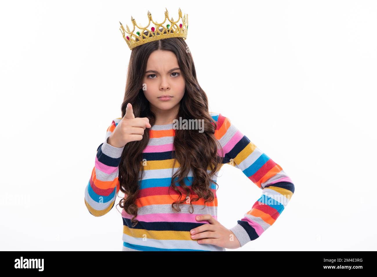 Girls birthday party, funny kid in crown. Imagine herself a queen ...