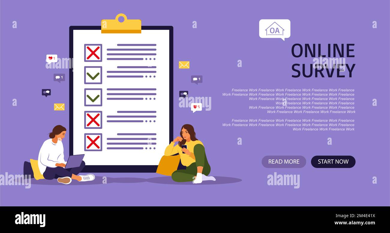 Survey of customer satisfaction. Piece of paper with ticks and crosses ...