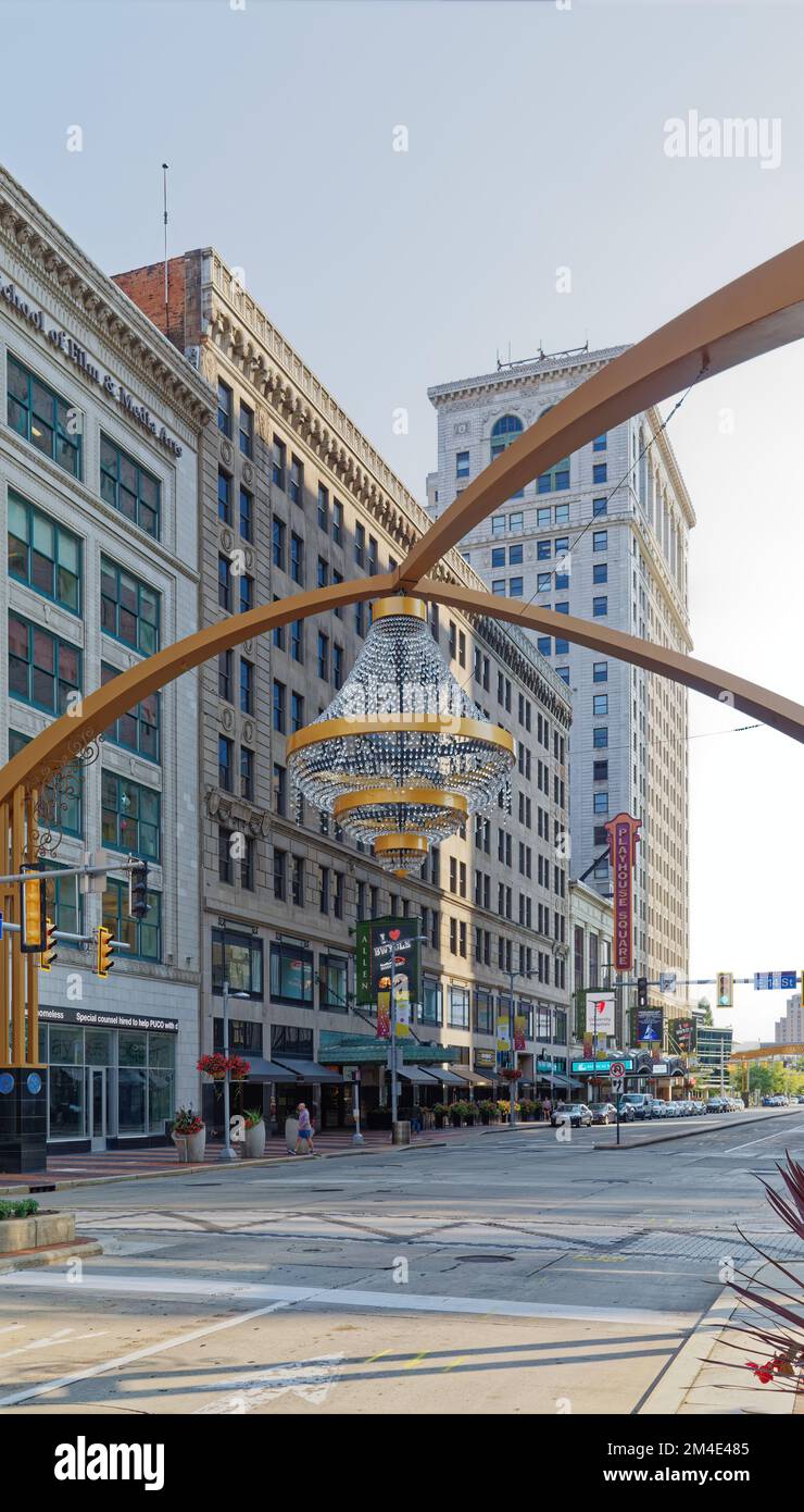 The 20-foot-tall GE Chandelier in Playhouse Square is suspended from a ...