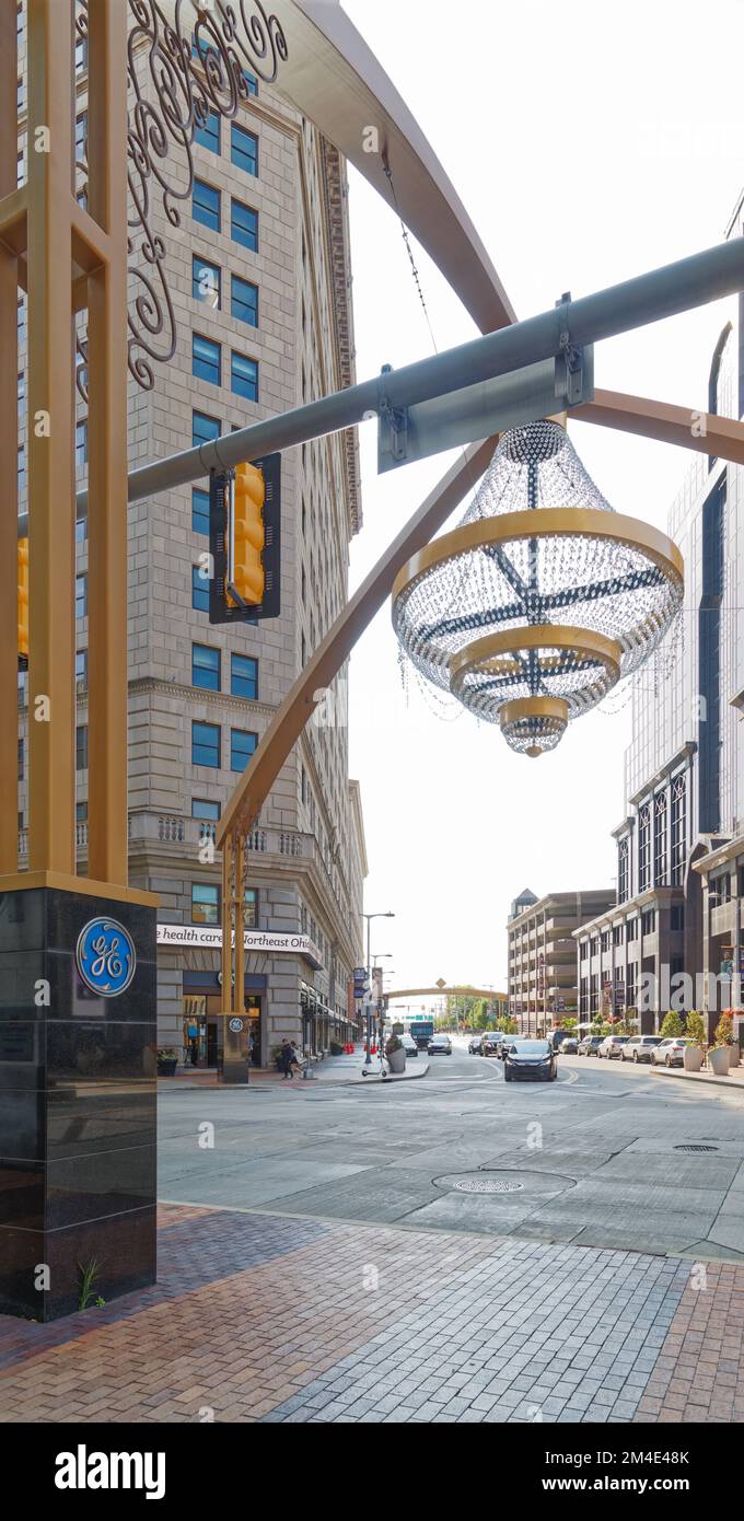 The 20-foot-tall GE Chandelier in Playhouse Square is suspended from a ...