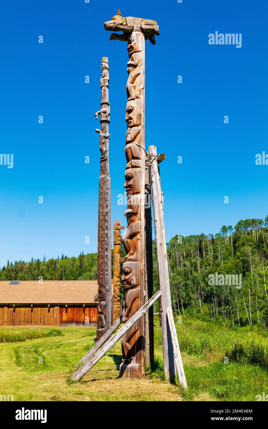 Hand carved cedar totem poles; Gitanyow - Kitwancool Historic Village ...