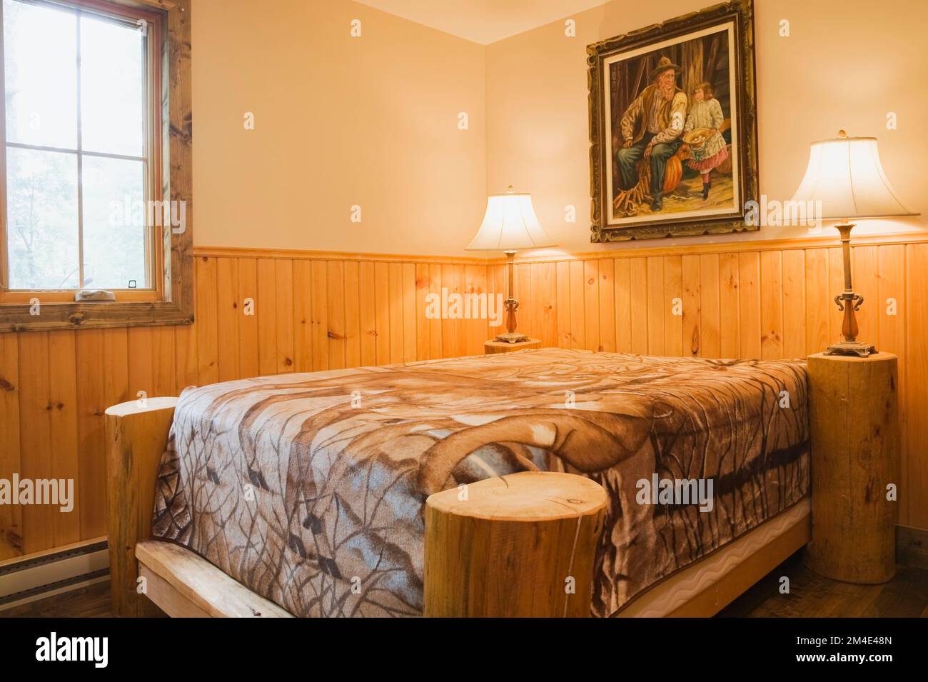 Rustic four poster bed in small upstairs guest bedroom with nuanced ...